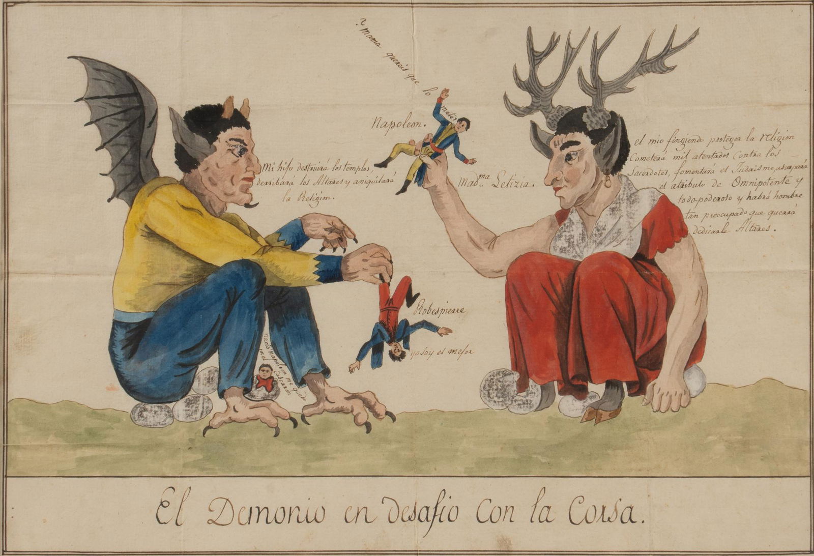 18th C. Mexican Political Cartoon, Anti Napoleon And Robespierre