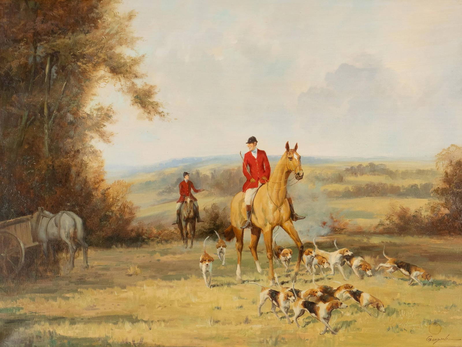 English Hunting Scene, Oil On Canvas Auction