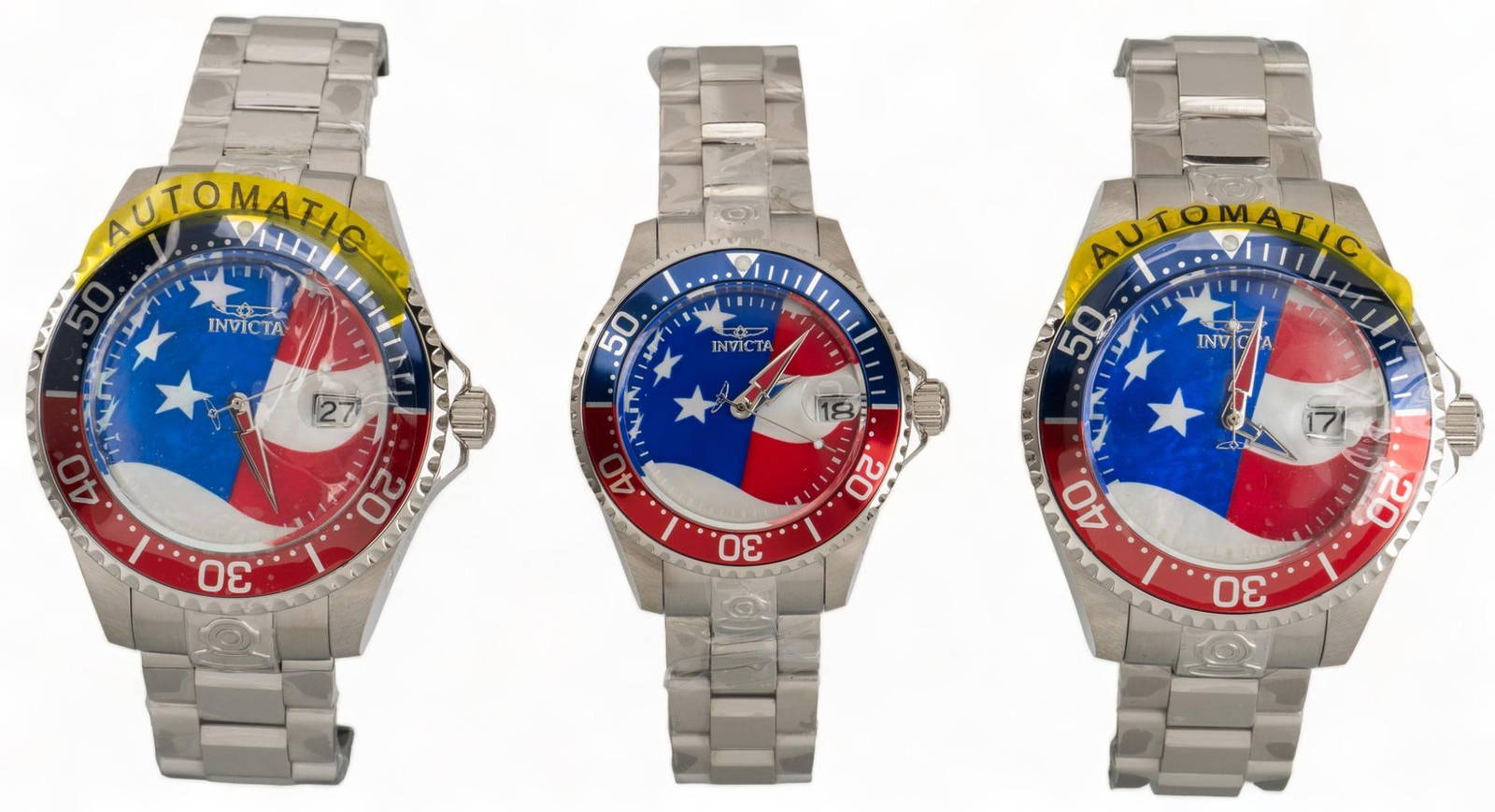 (3) Invicta "pro Diver" Men's Automatic Flag Watches - Model 27962 Auction