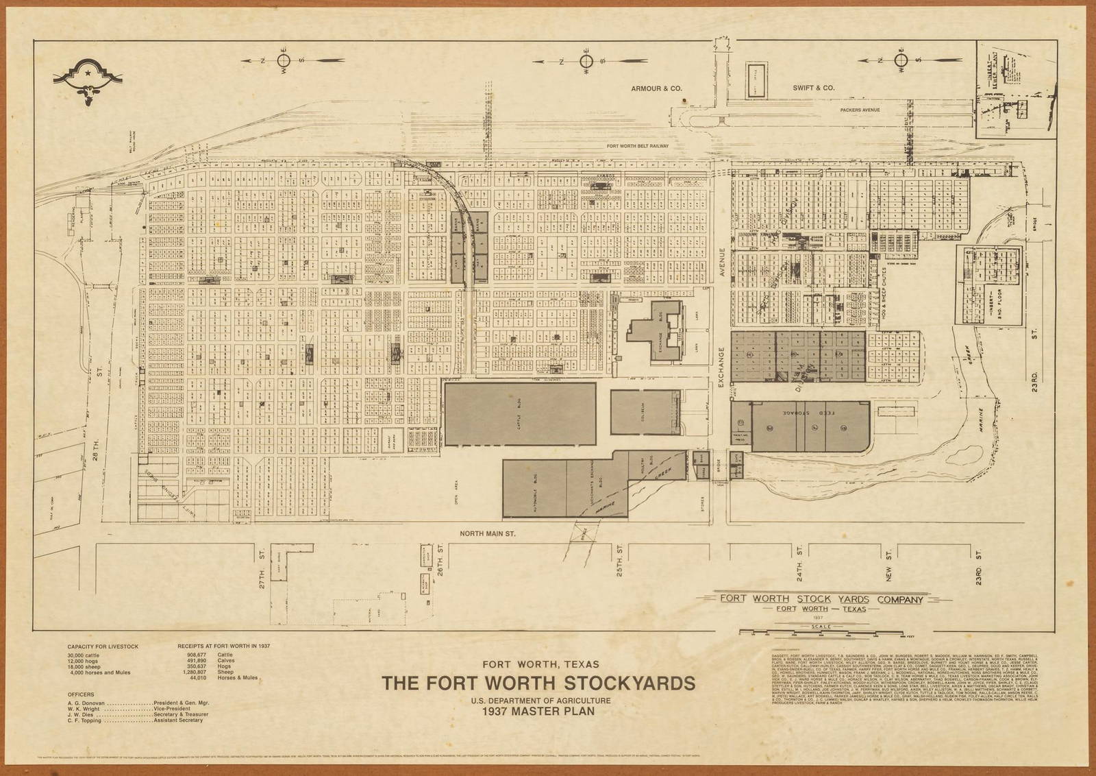 Framed Map Of Fort Worth Stockyards Auction