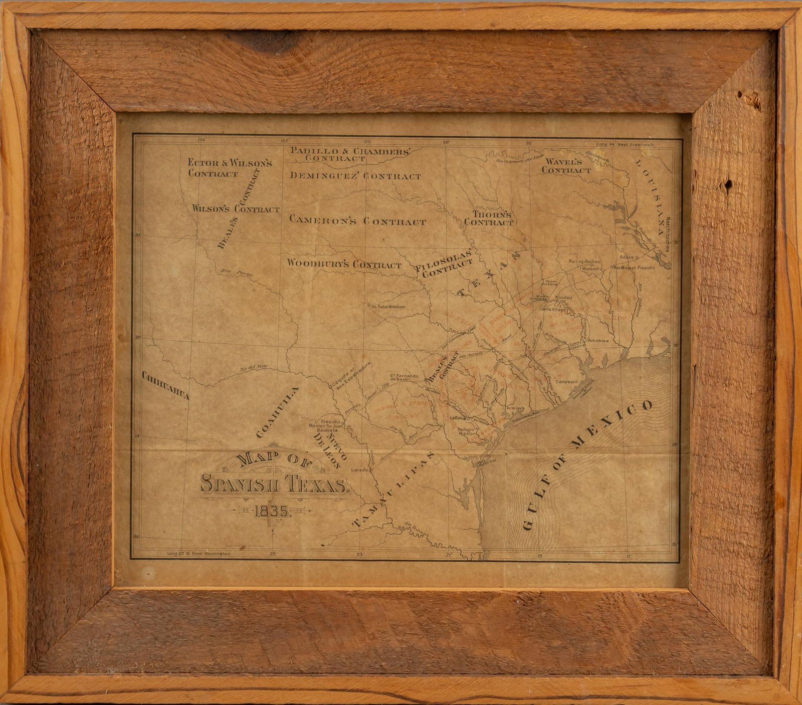 Period Map Of 1835 Spanish Texas Auction