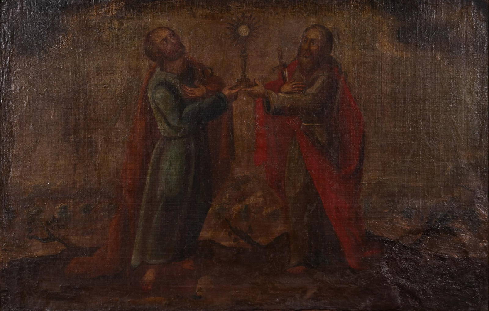 19th C. Mexican Retablo, Unidentidied Saints With The Sacrament Auction