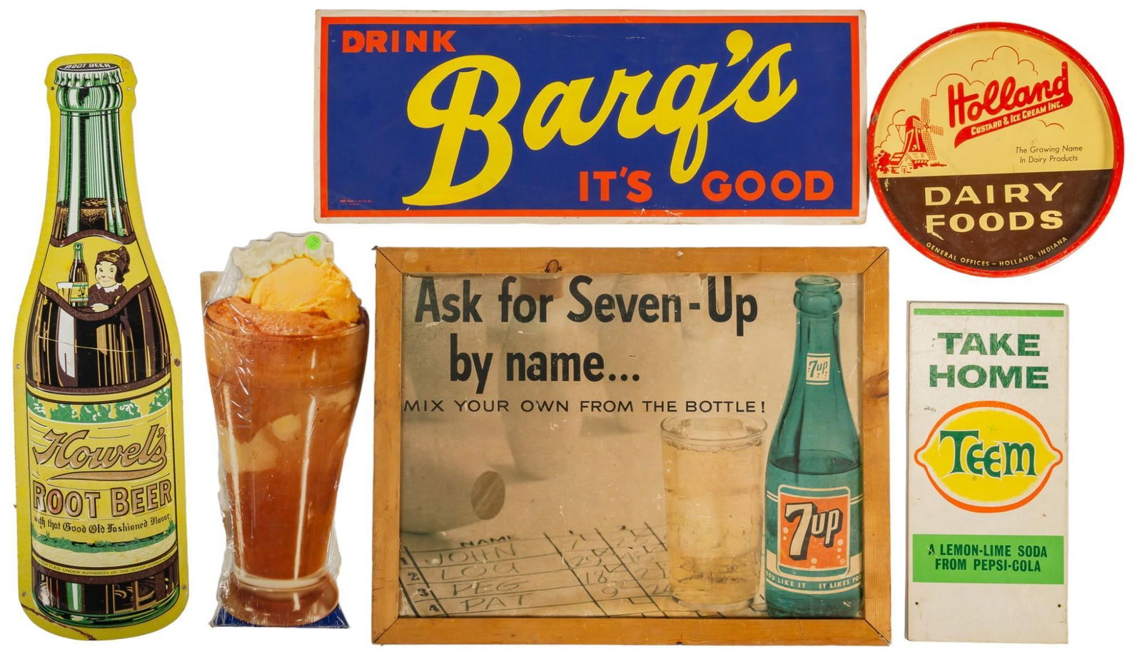 (6) Collection Of Six Vintage Beverage Signs Auction