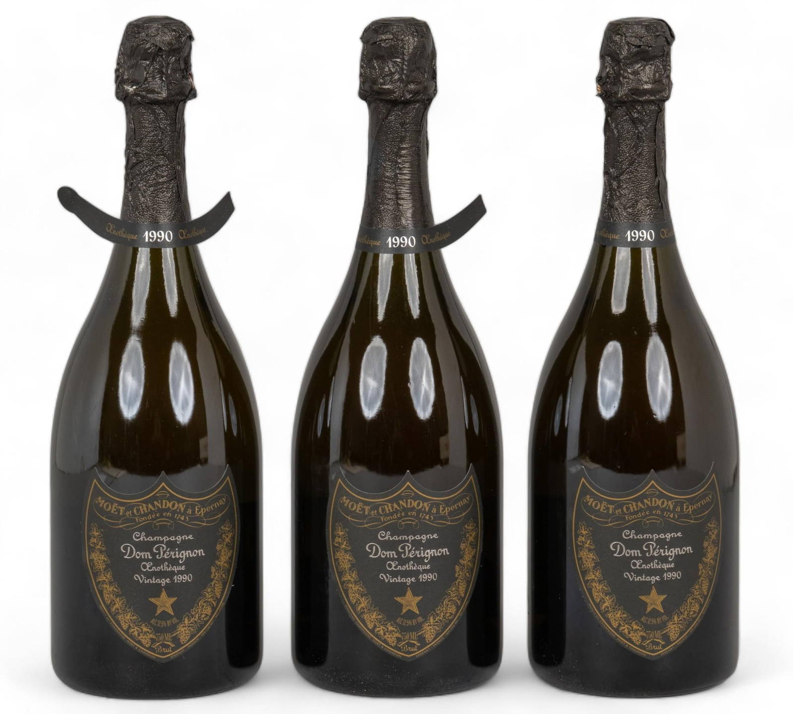 Three Bottles Of Unopened Dom Perignon Enotheque 1990 Auction