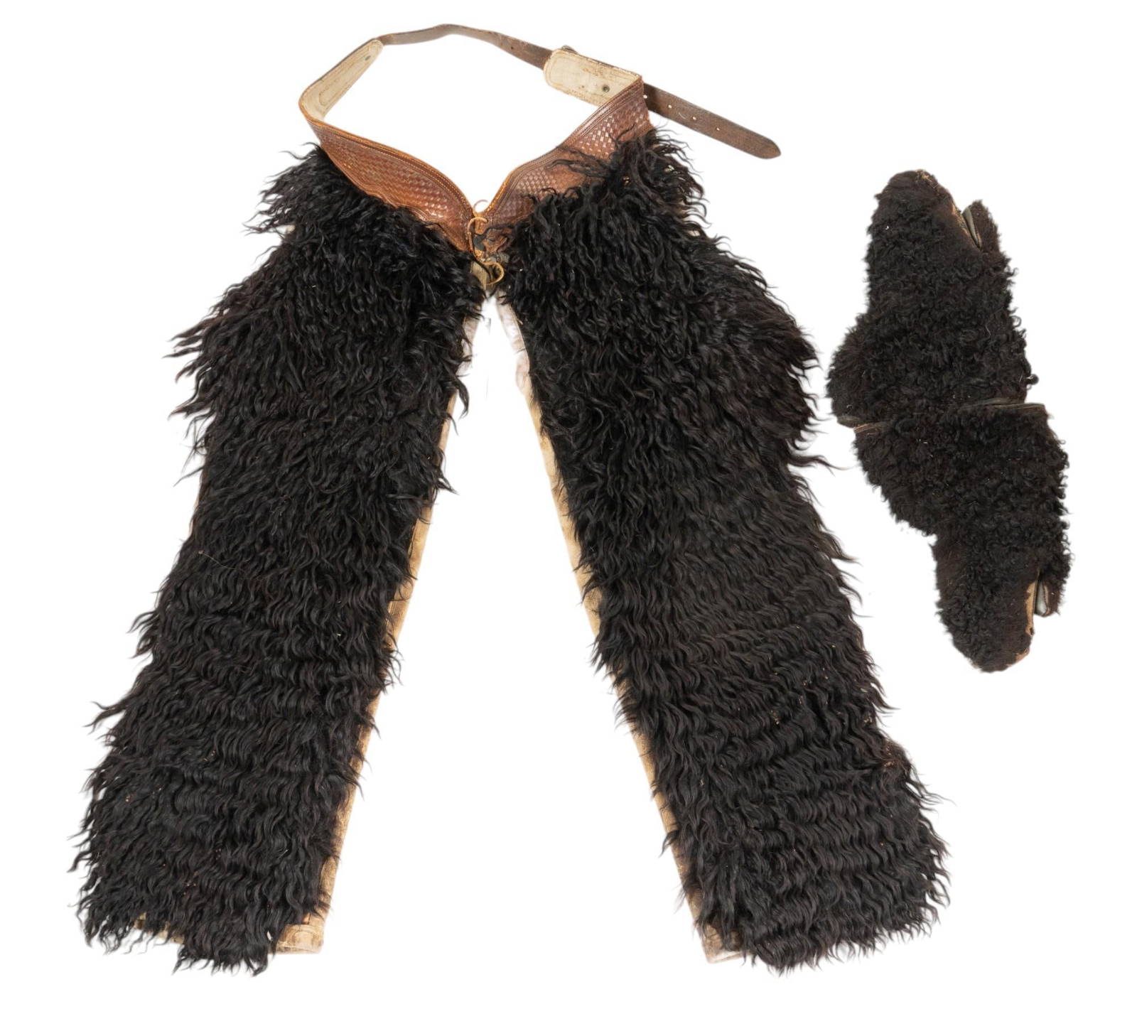 Pair Of Black Woolly Chaps And Matching Gloves Auction