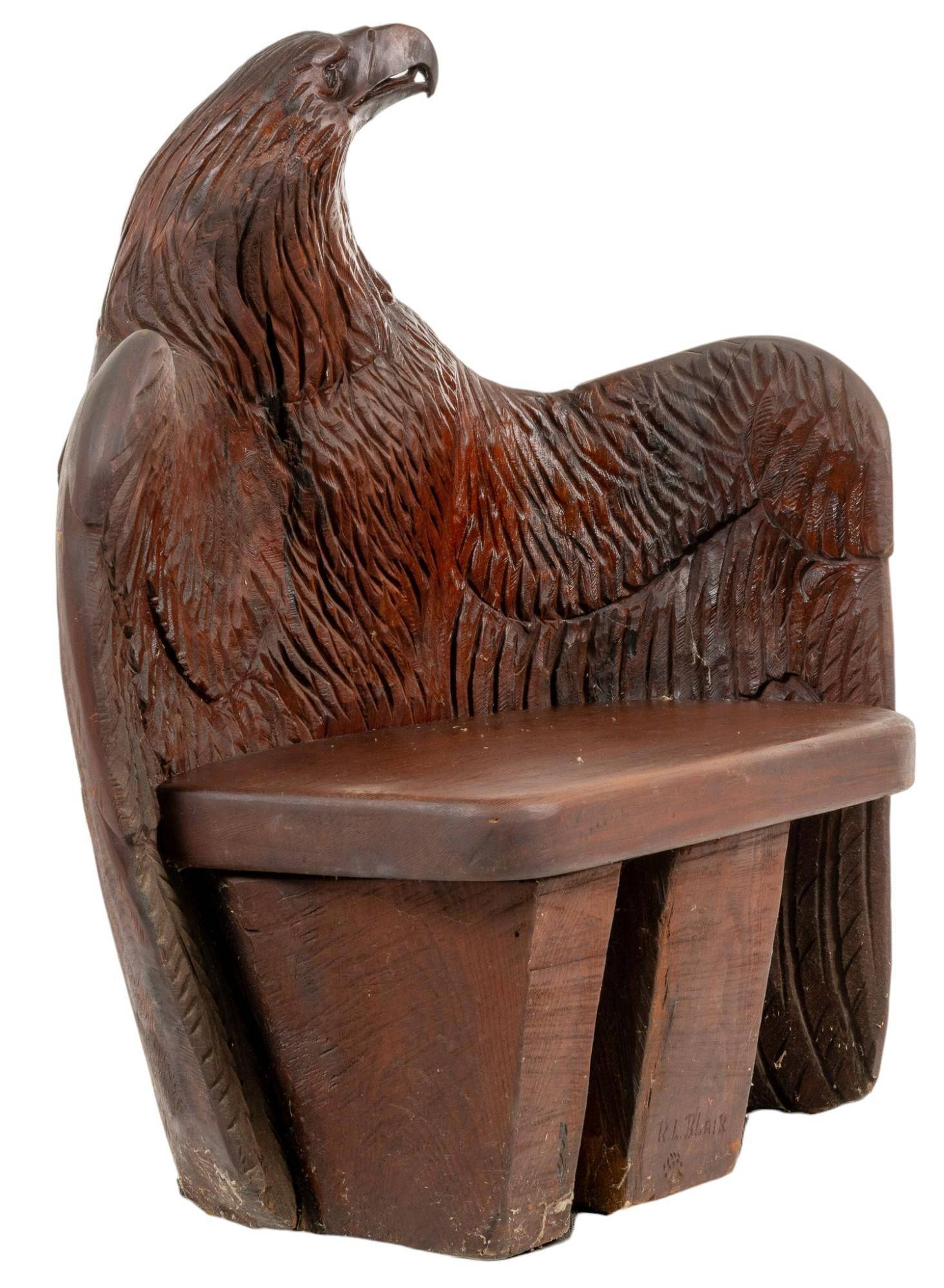 Carved Bald Eagle Bench Auction
