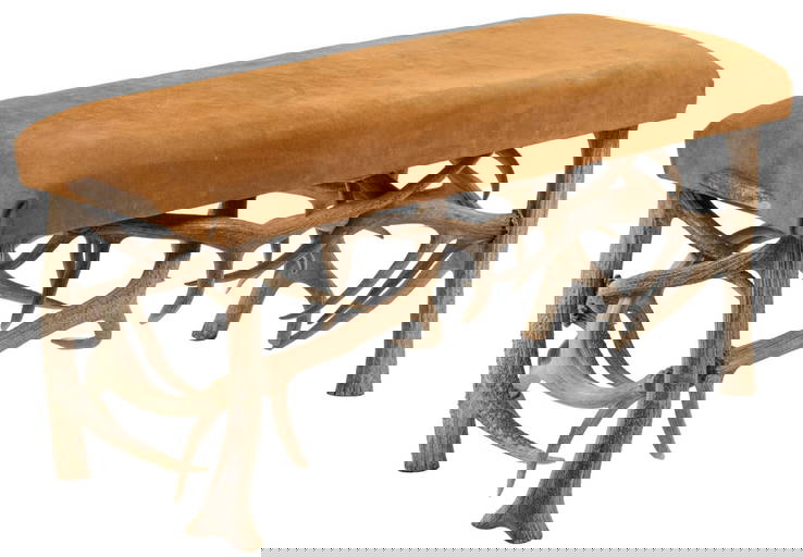 Ranch Style Hide And Antler Bench