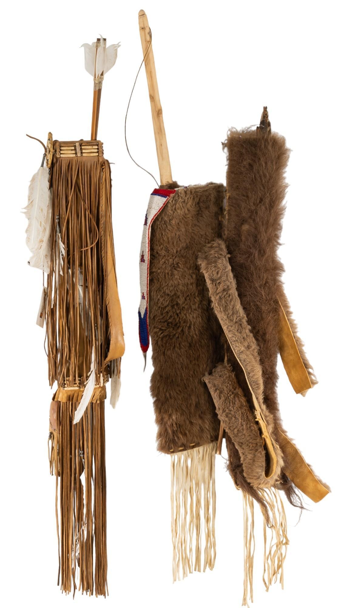 (2) Native American Style Leather, Animal Fur, And Beaded Quivers With ...