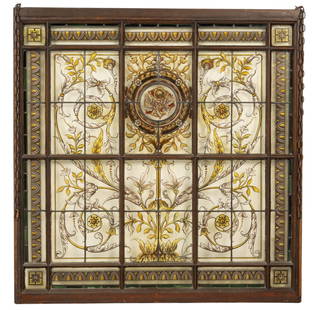 Large Half-round Arched Stained Glass Window Auction