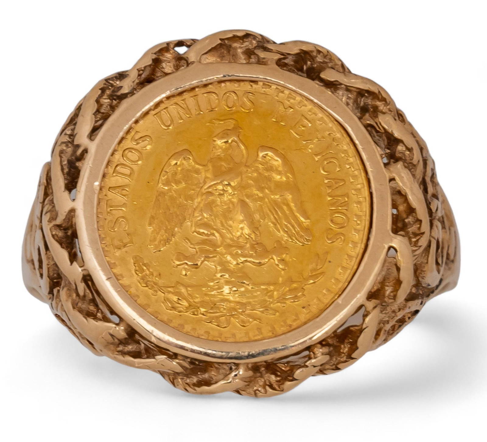 14k Gold 2 Mexican Peso Ring Auction