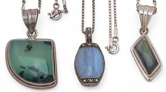 Set Of 3 Sterling Silver Pendant Set With Stones