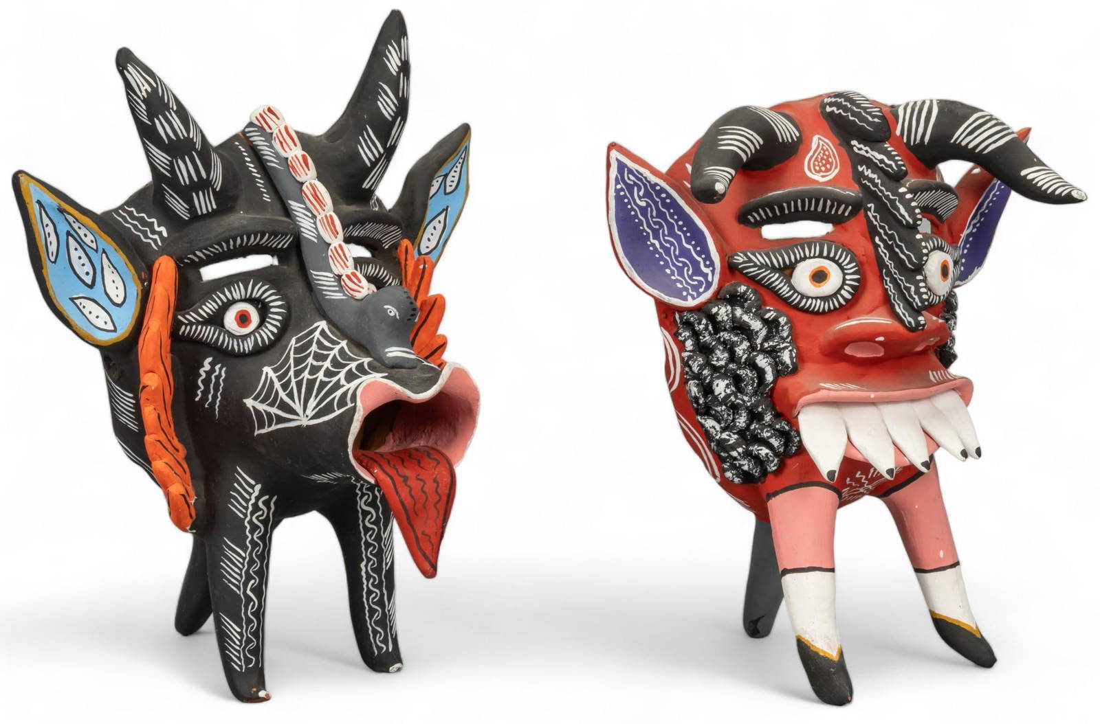 Pair Of Mexican Folk Art Ocumichu Masks Auction
