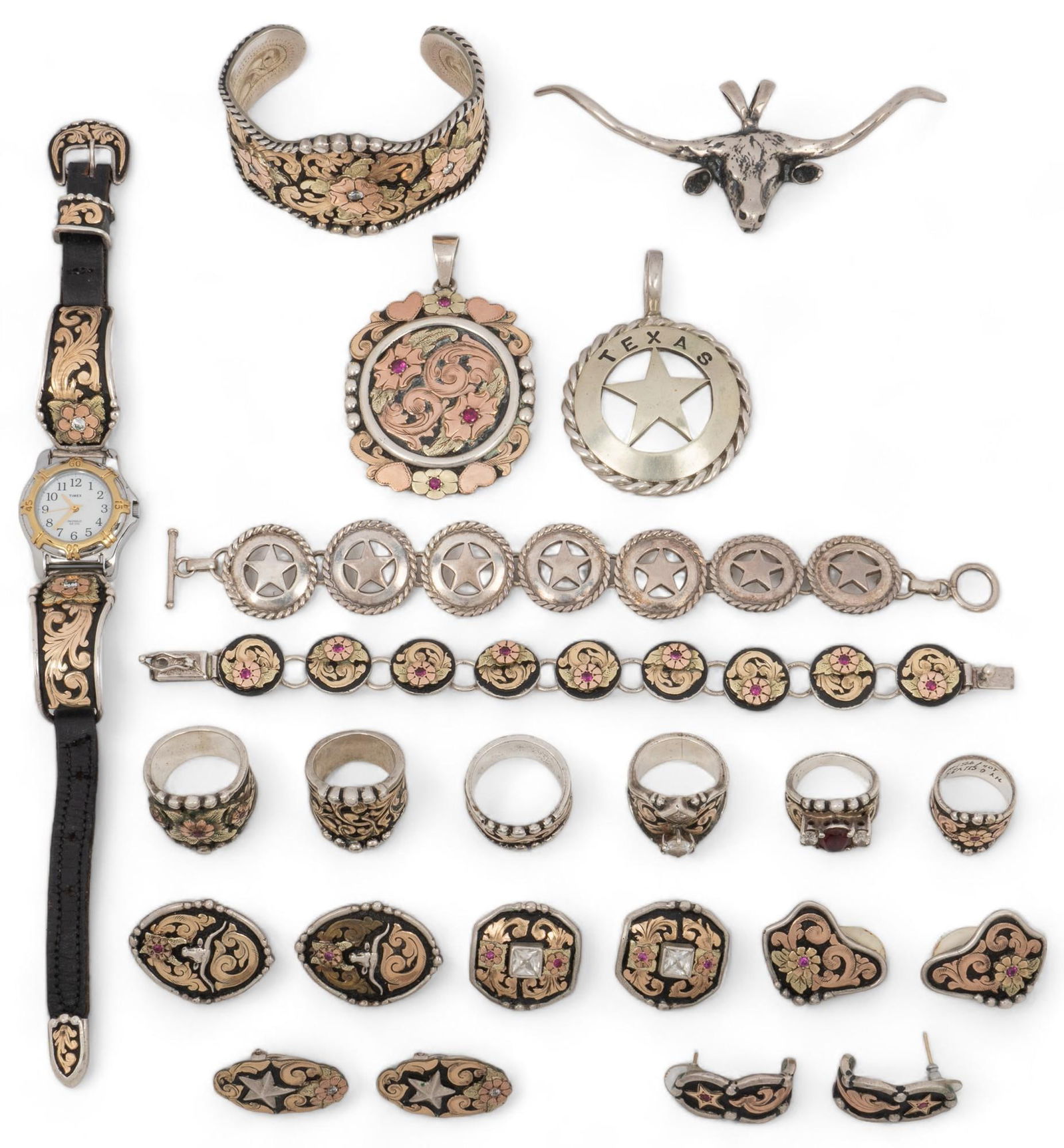 Large Collection Of Bob Berg Jewelry And Mexican Sterling Silver Auction