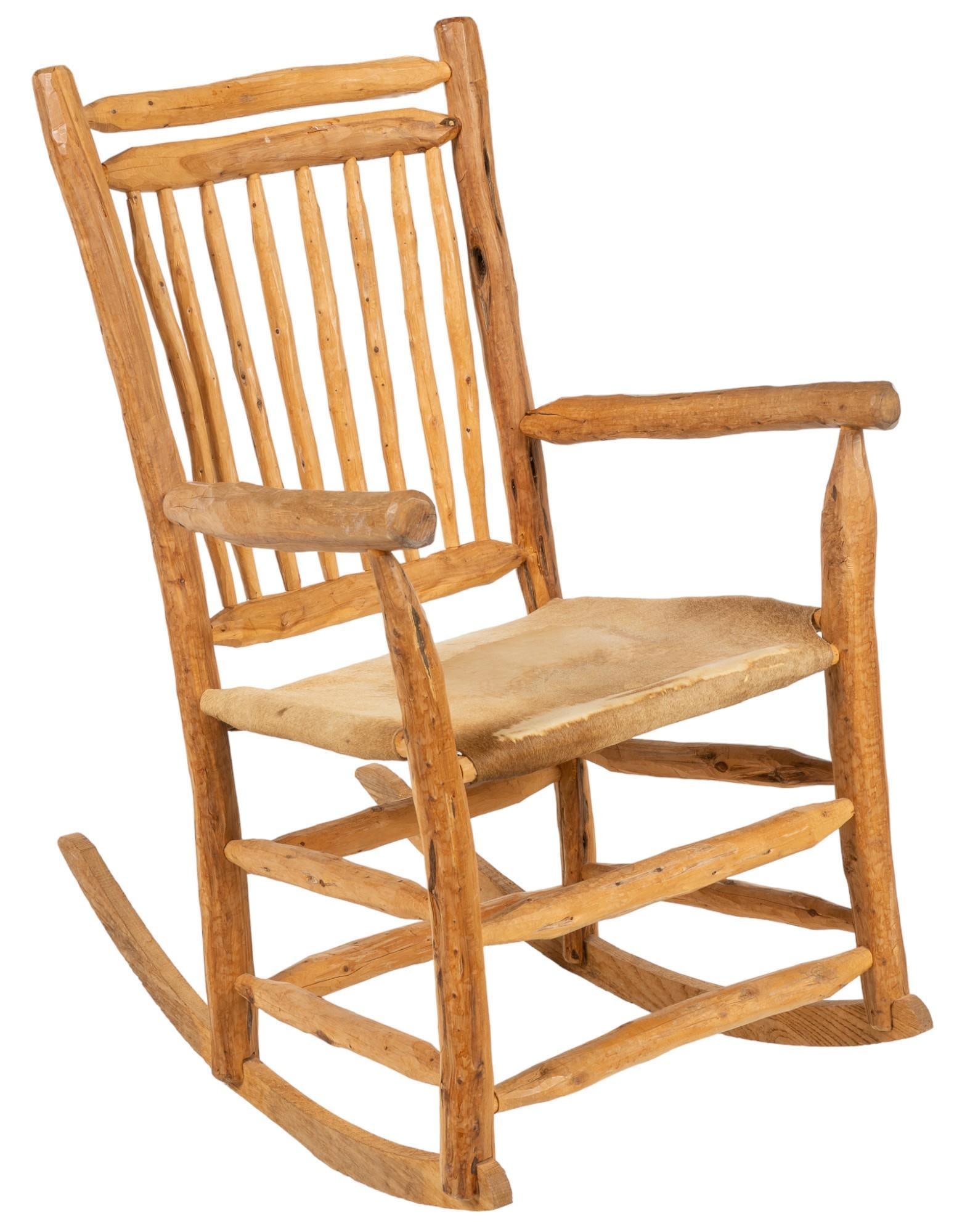 Live Edge Rocking Chair With Cowhide Seat Auction