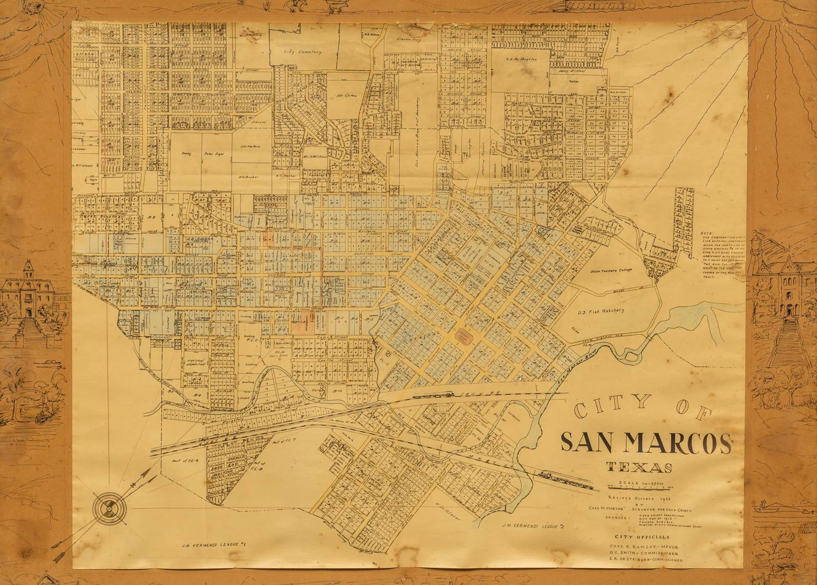 Hand Drawn 1910 Map Of San Marcos Auction