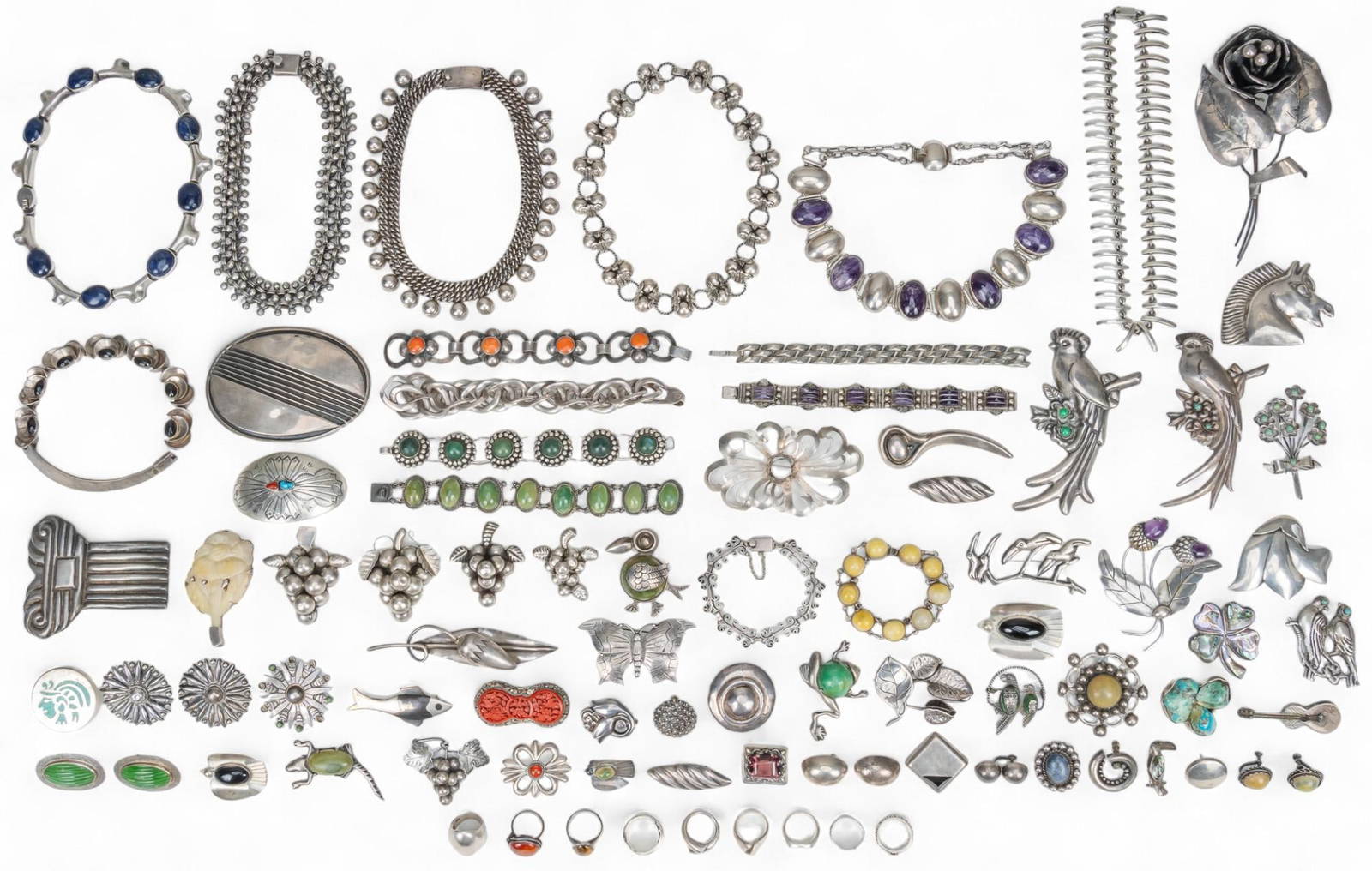 Collection Of Mexican Sterling Silver Jewelry Auction