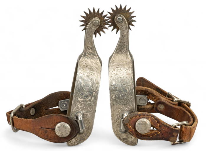 Pair Of Contemporary Full Silver Mounted Spurs