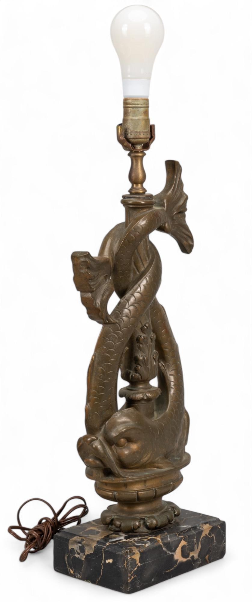 Renaissance Style Dolphins Lamp On Marble Base Auction