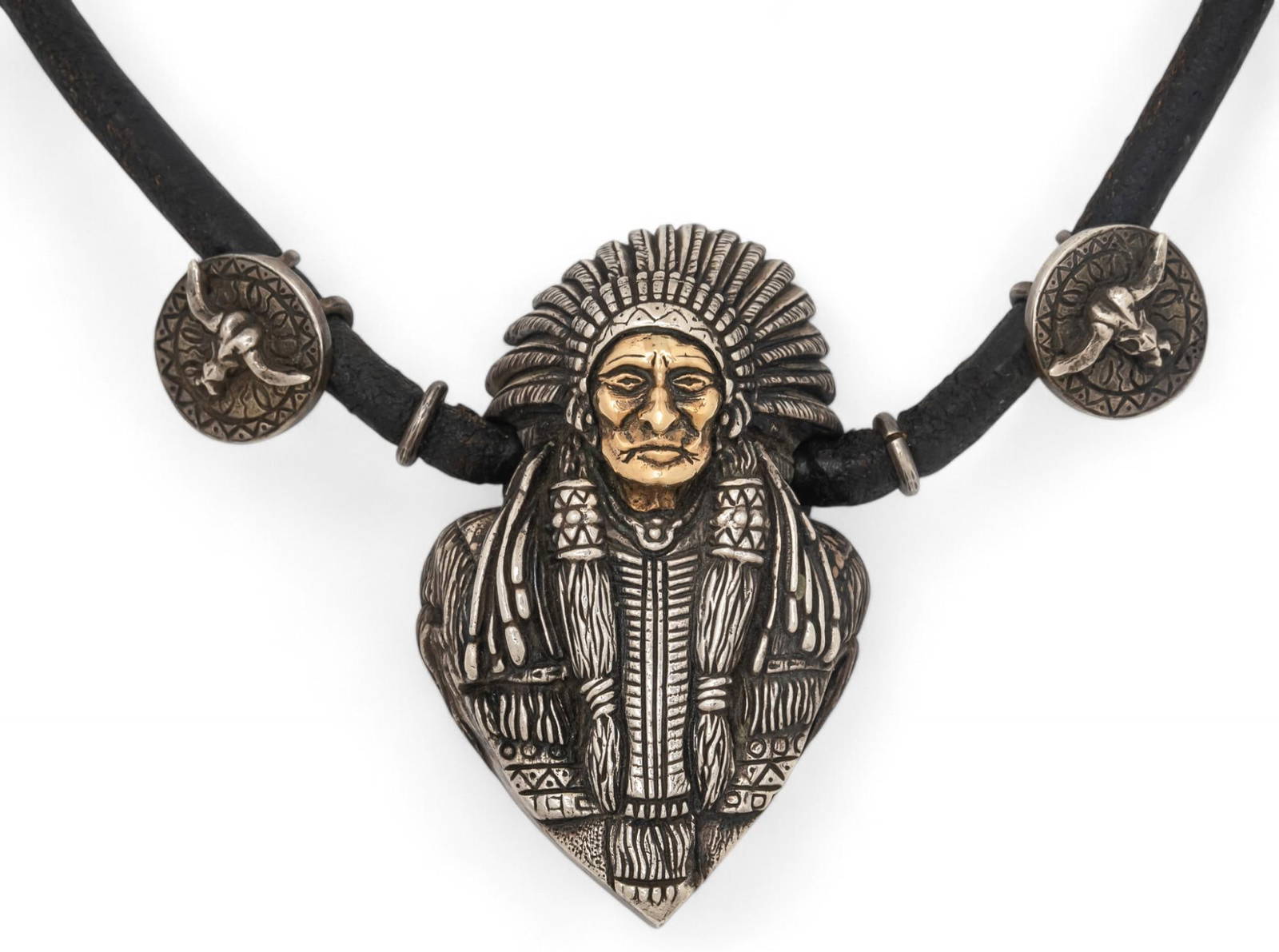 Sterling Silver And Leather Native American Pendant Necklace Auction