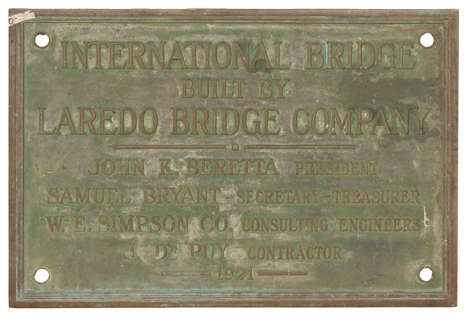 1912 Laredo Bridge Co. International Bridge Sign Auction