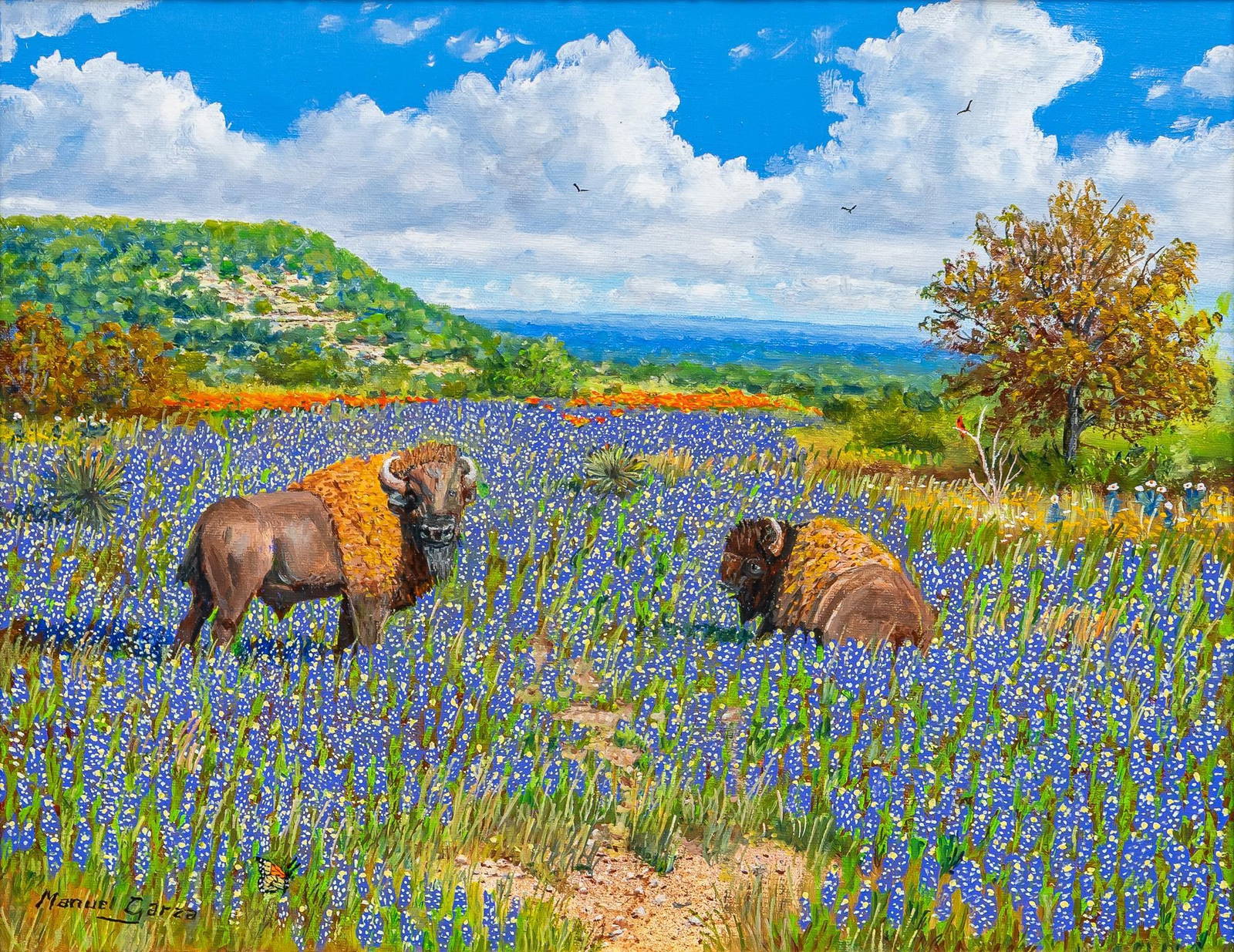 Manuel Garza, Buffalo In Bluebonnets Auction