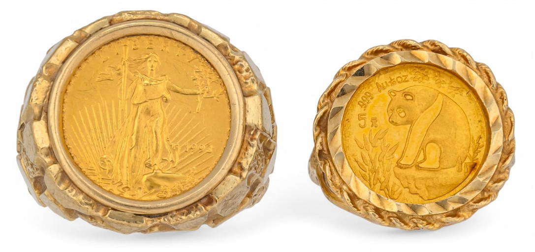 (2) 10k Gold Coin Rings