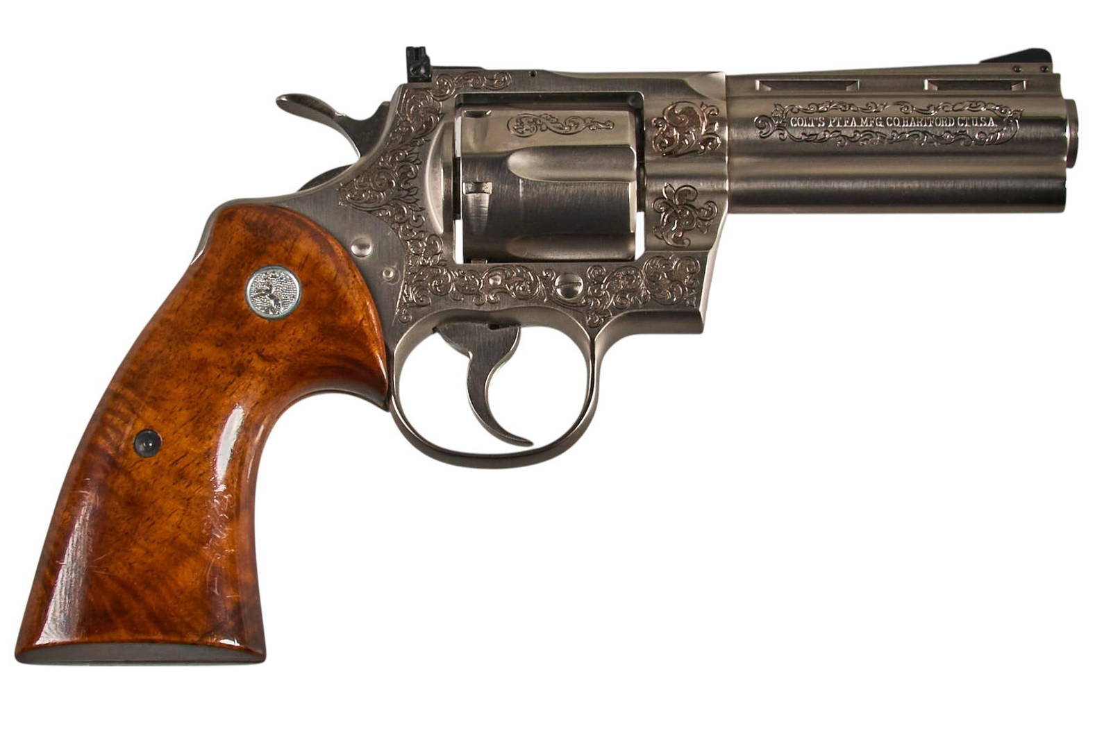 Custom Engraved Satin Nickel Colt Python 357 Mag Revolver Auction