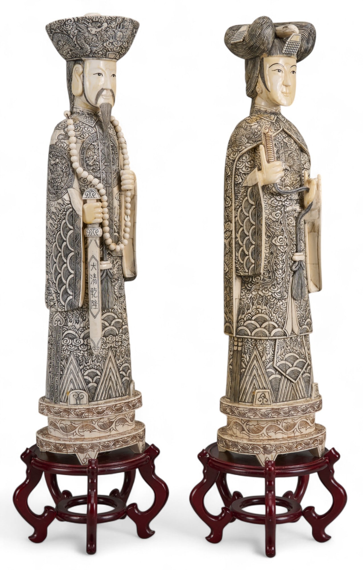 Pair Of Carved Bone Chinese Figures Auction