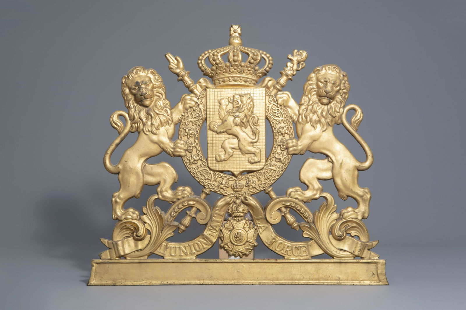 A gilt metal wall plaque with the motto of the Belgian - Apr 22, 2020 ...