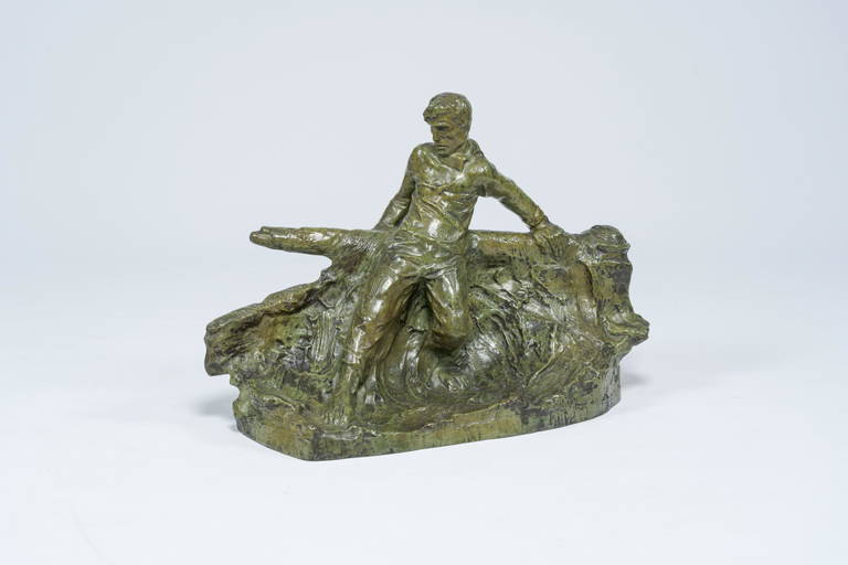 Victor Demanet (1895 1964): Man At The Helm On A Choppy Sea, Green ...