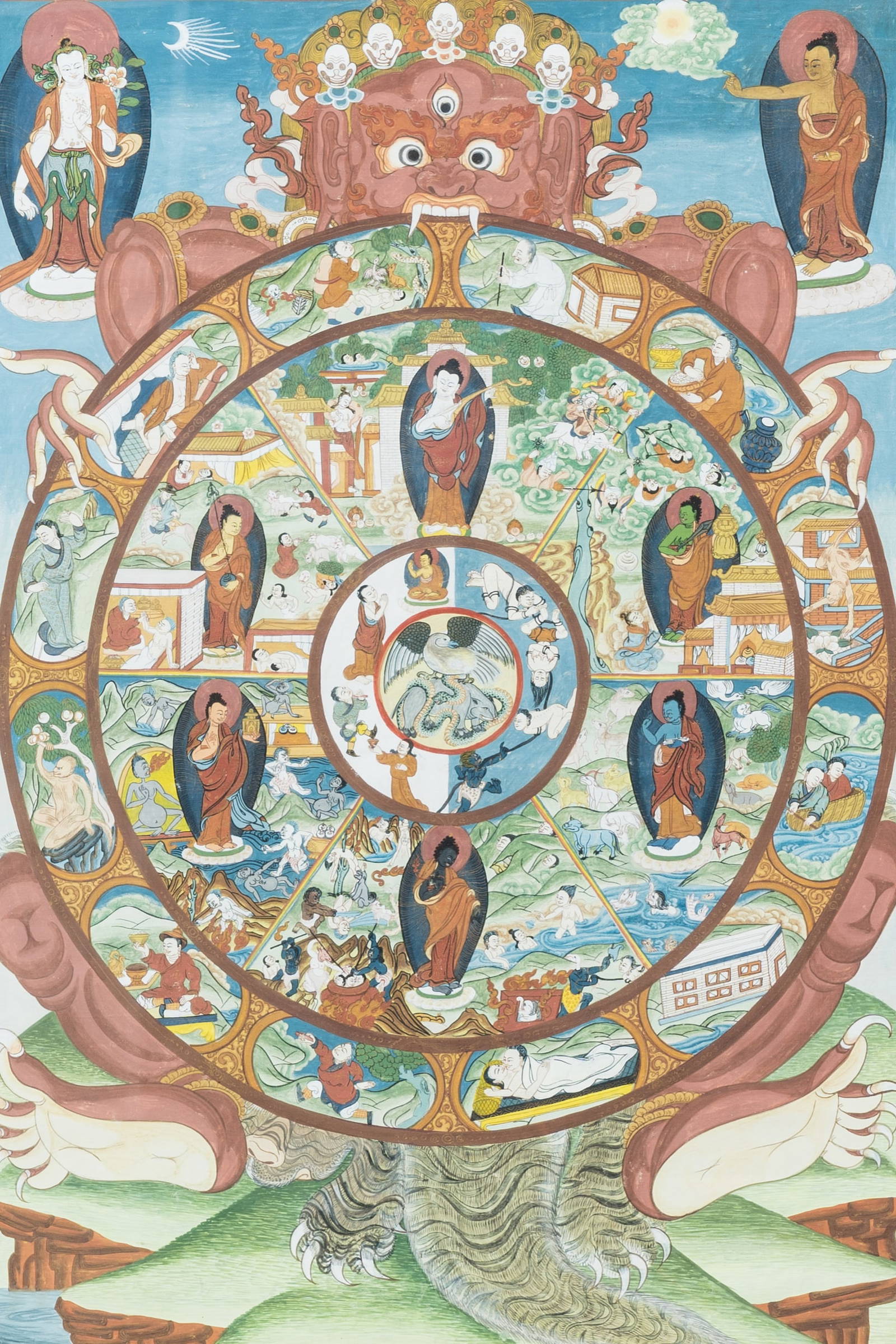 A 'bhavacakra' Thangka Of A 'wheel Of Life' Thangka, Tibet, 20th C. Auction