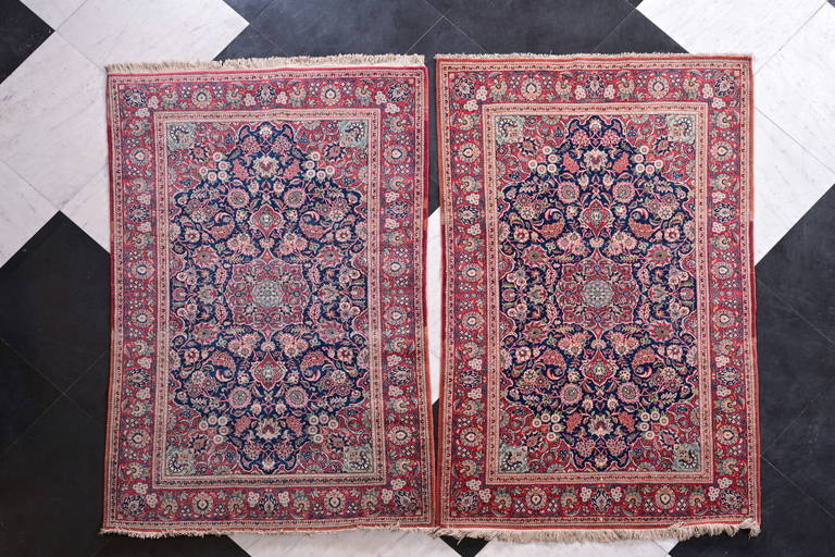 A Pair Of Persian Keshan (kashan) Rugs With Floral Design, Wool On ...