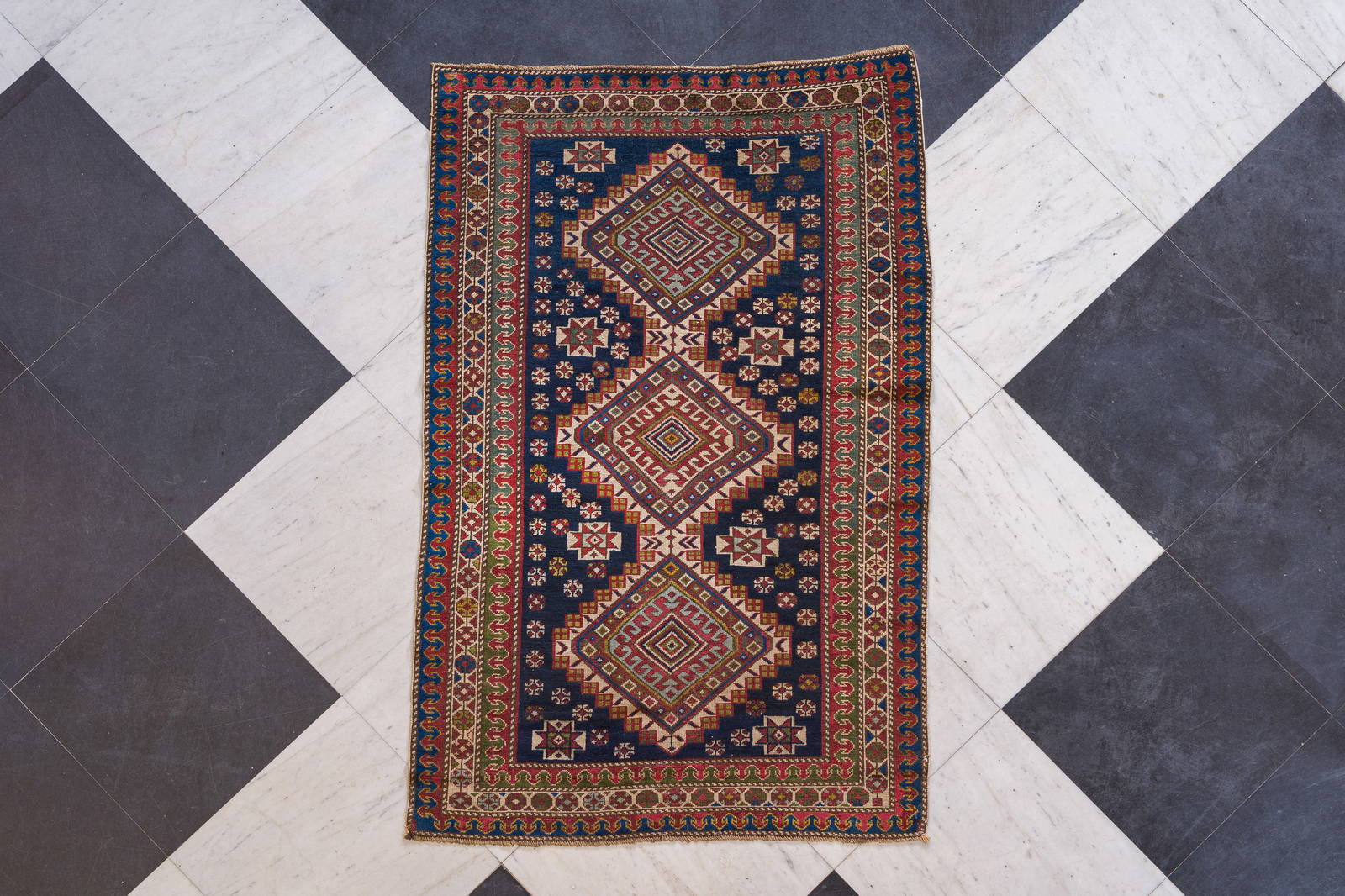 A Persian Shivan Rug With Geometric Design, Wool On Cotton, 20th C. Auction