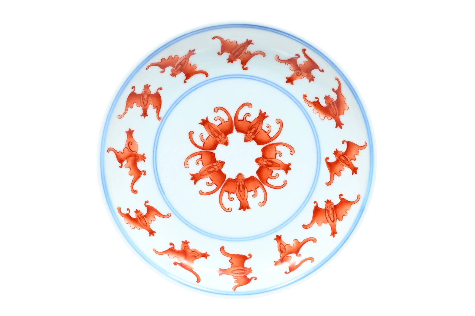 A Chinese Iron-red 'bats' Plate, Tongzhi Mark, 20th C. Auction