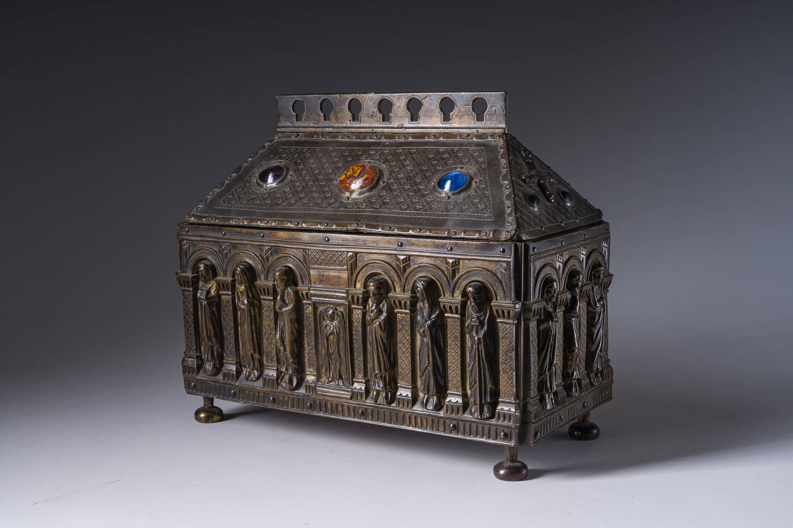 A Gothic Revival Parcel-gilt Bronze Reliquary Casket Or Chasse With ...