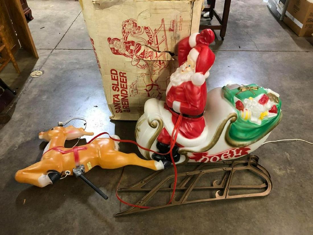 Vintage Blow Mold Santa's Sled & Reindeer With Original
