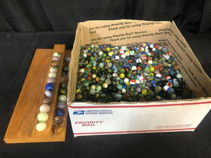Large Collection Of Marbles & Display