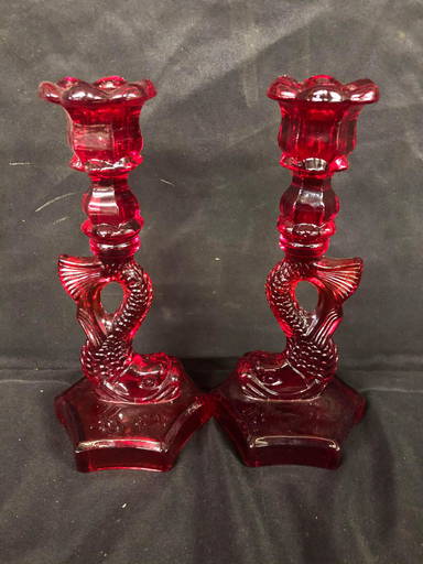Ruby Red Fish Candlesticks