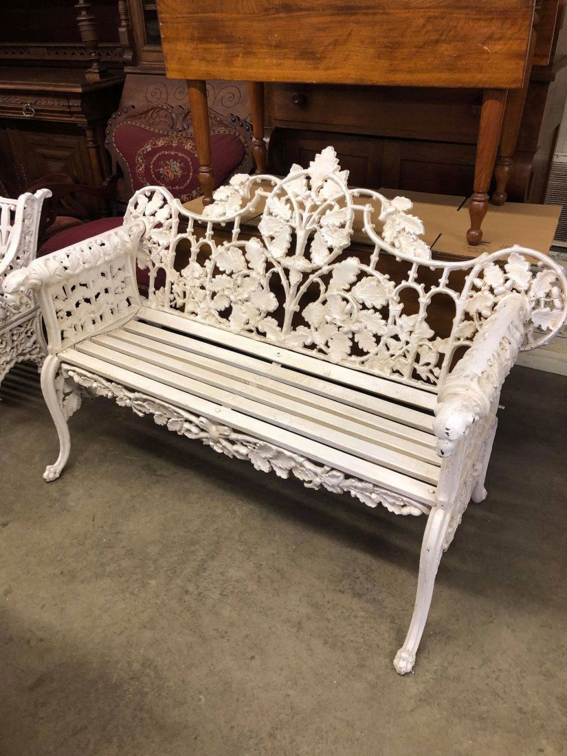 Victorian Style White Cast Iron Bench