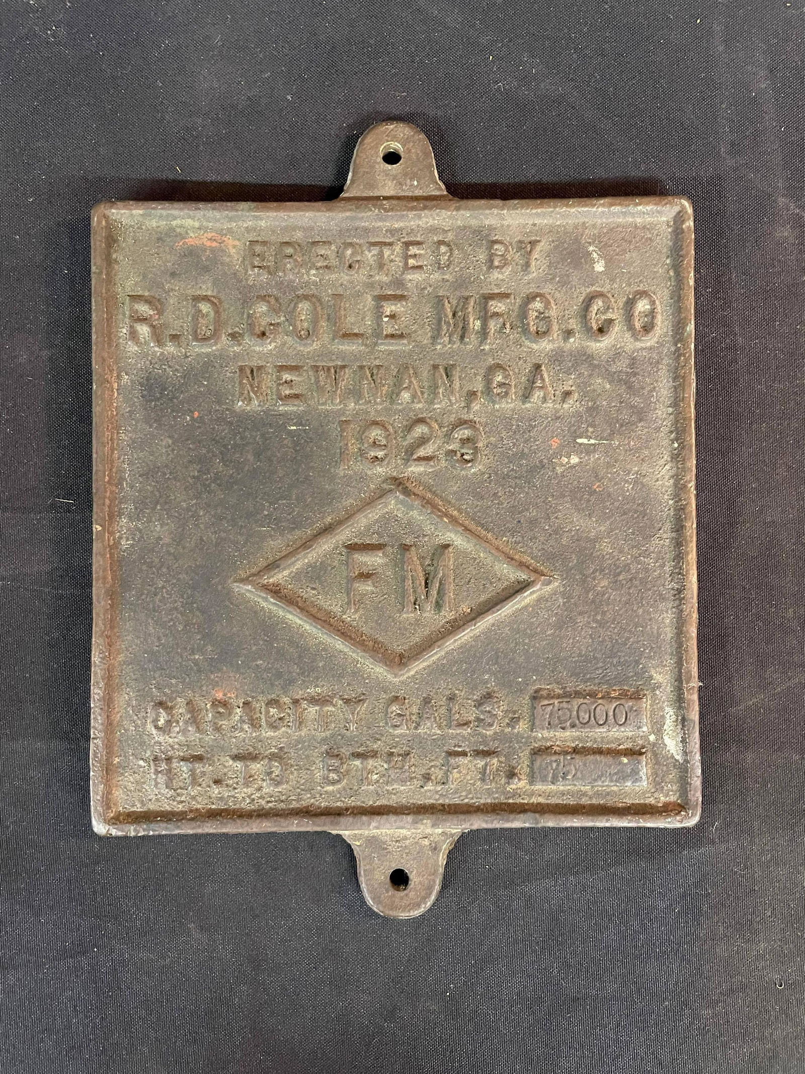 Cast Iron Marker R.d. Cole Mfg. Co. Newman, Ga. 1923