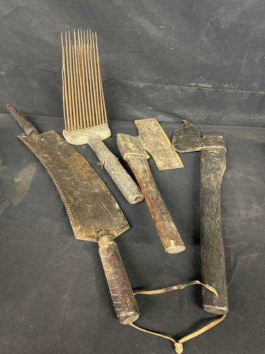 Primitive Tools Including Flax Comb, Broad Axe, Brush Axe And Saw Style ...