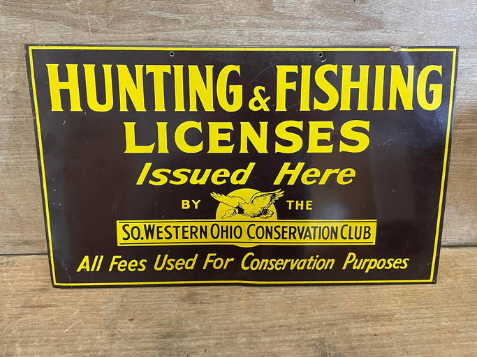 Metal Hunting And Fishing Licenses Ohio Conservation Club Sign