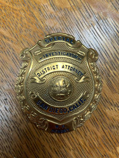 Special Investigator Badge District Attorney San Diego, California ...