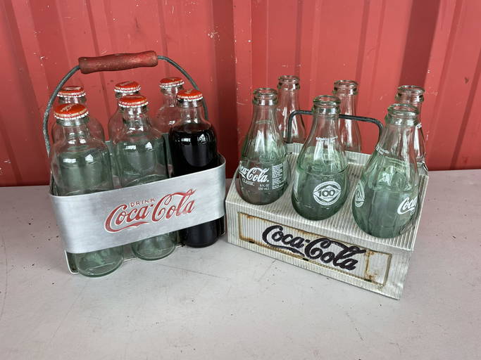 Pair Of Aluminum Coca-Cola Bottle Racks Including Wooden Handled Rack ...