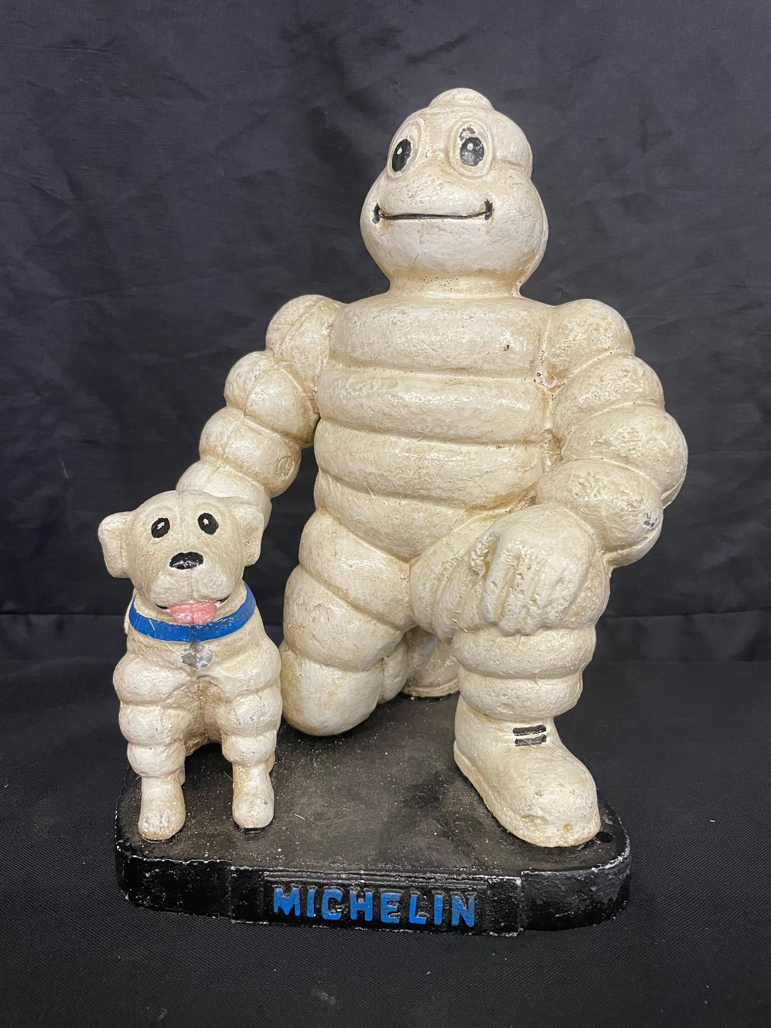 Vintage Cast Iron Michelin Man W/ Dog Statue