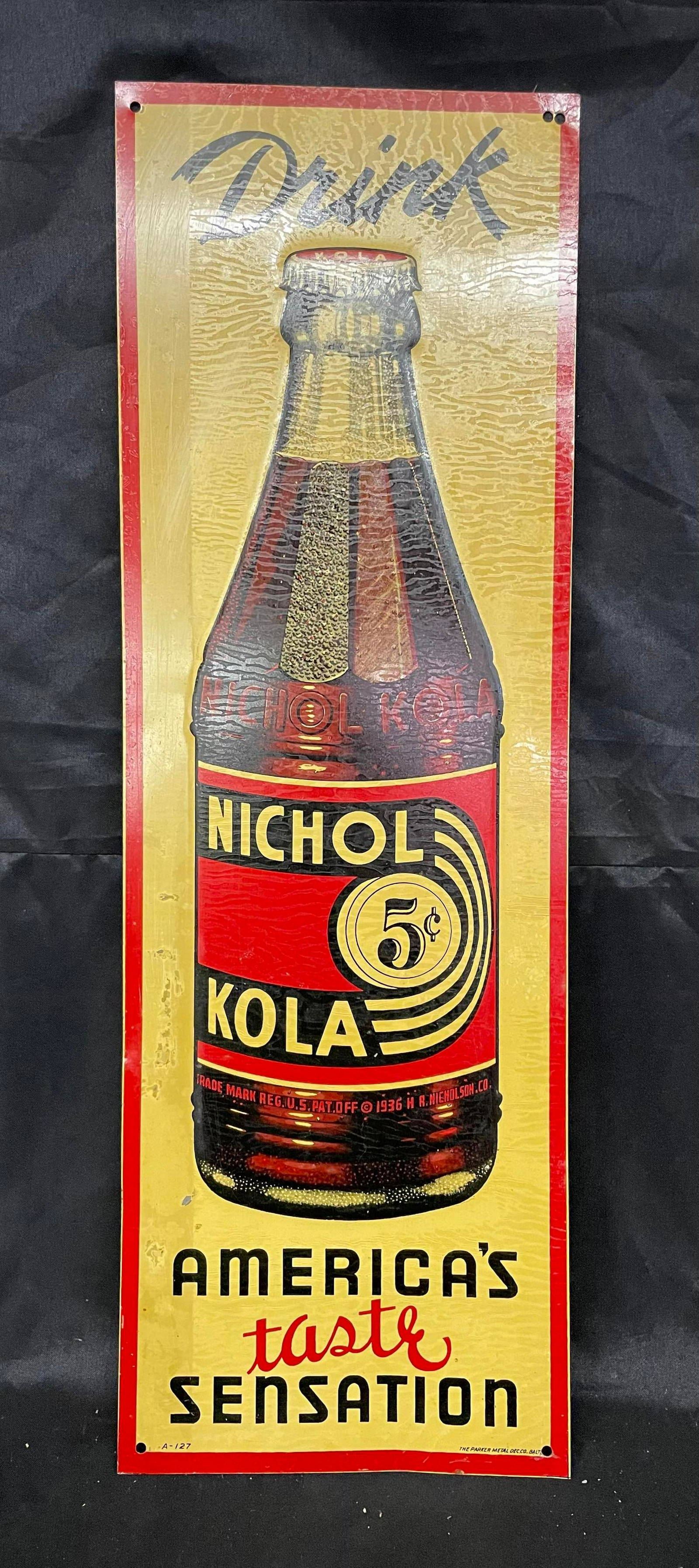 Drink Nichol Kola Sign (#0131) on Apr 07, 2023 | Swisher Bros. Auction ...