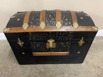 Antique Banded Camel Back Trunk