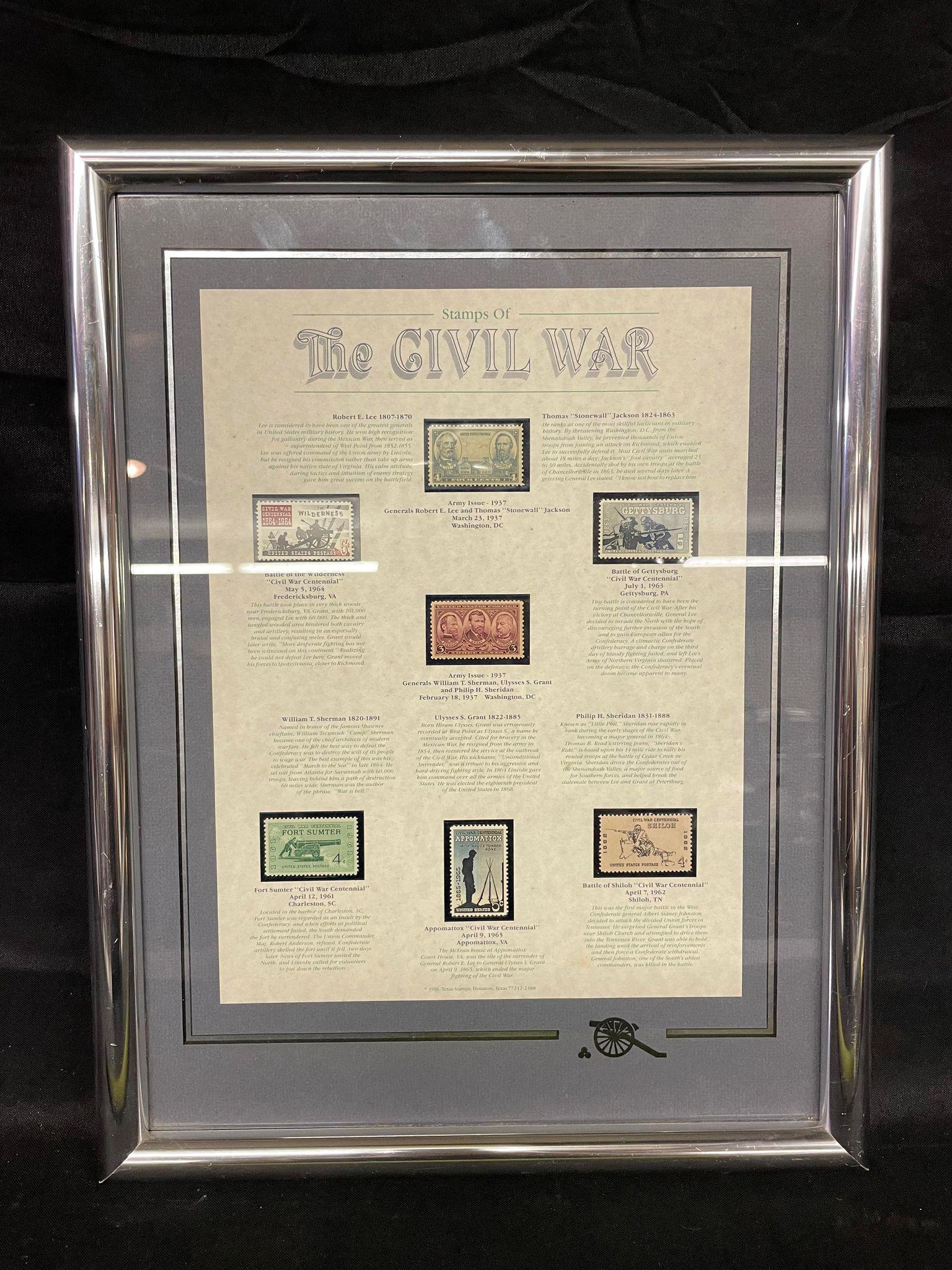 Two Framed Civil War Stamps Posters Auction