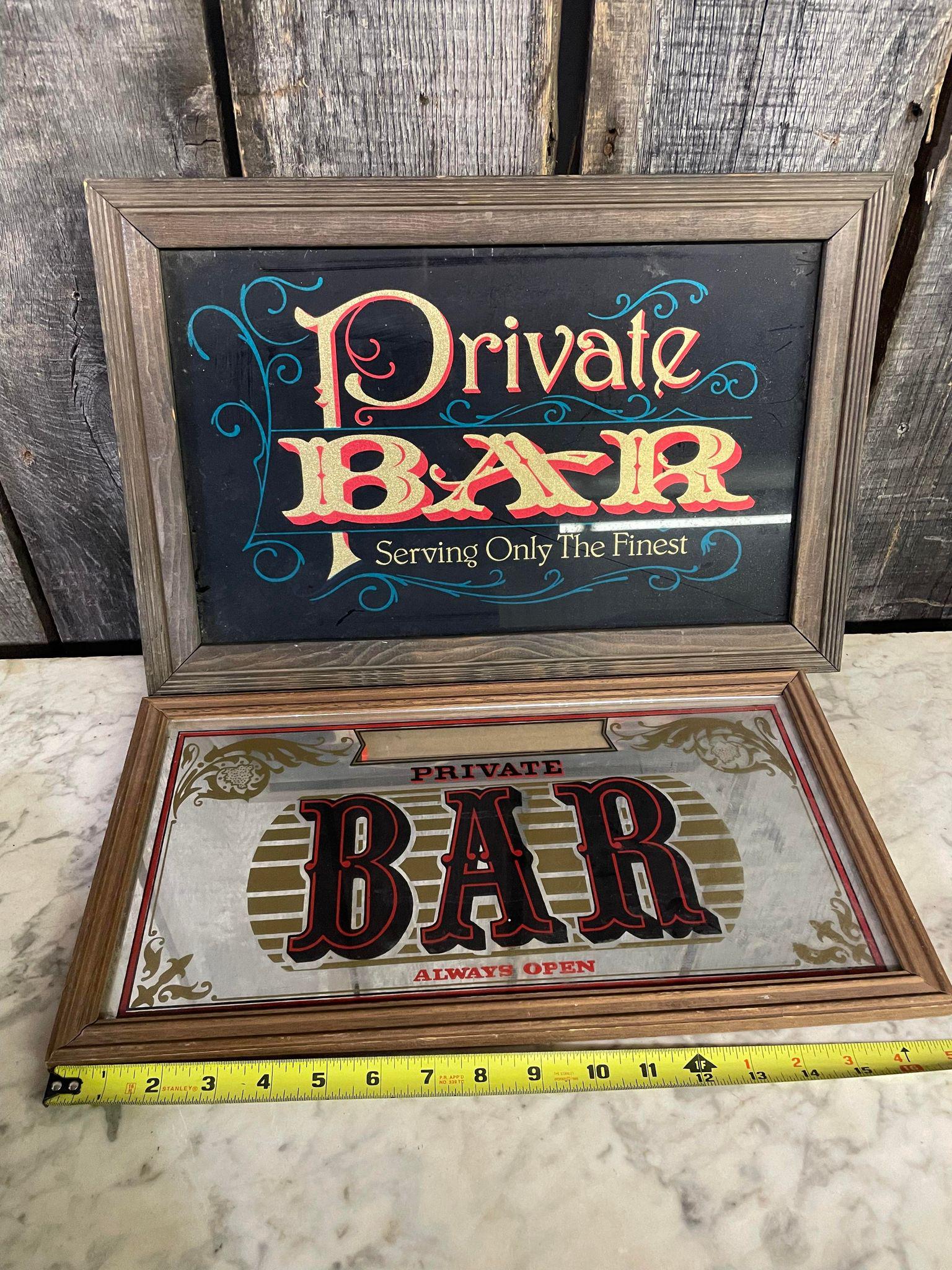 Two Framed "private Bar" Signs