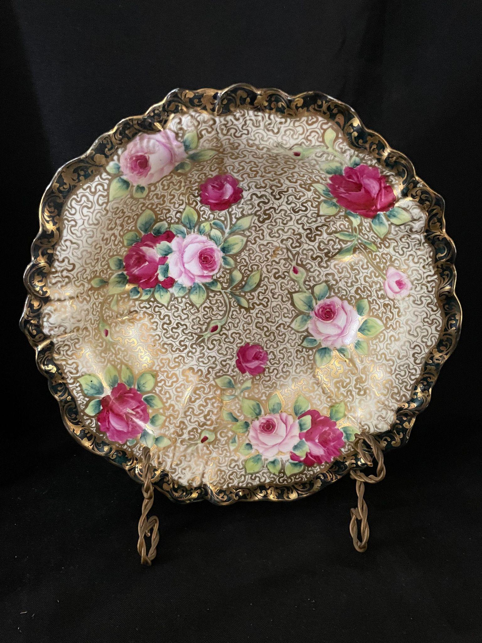 Nippon Hand Painted Pink Rose Dish Auction